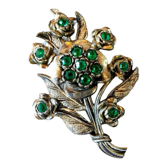 Vintage | Jewelry | Vintage Little Nemo Green Rhinestone Flower Brooch ...